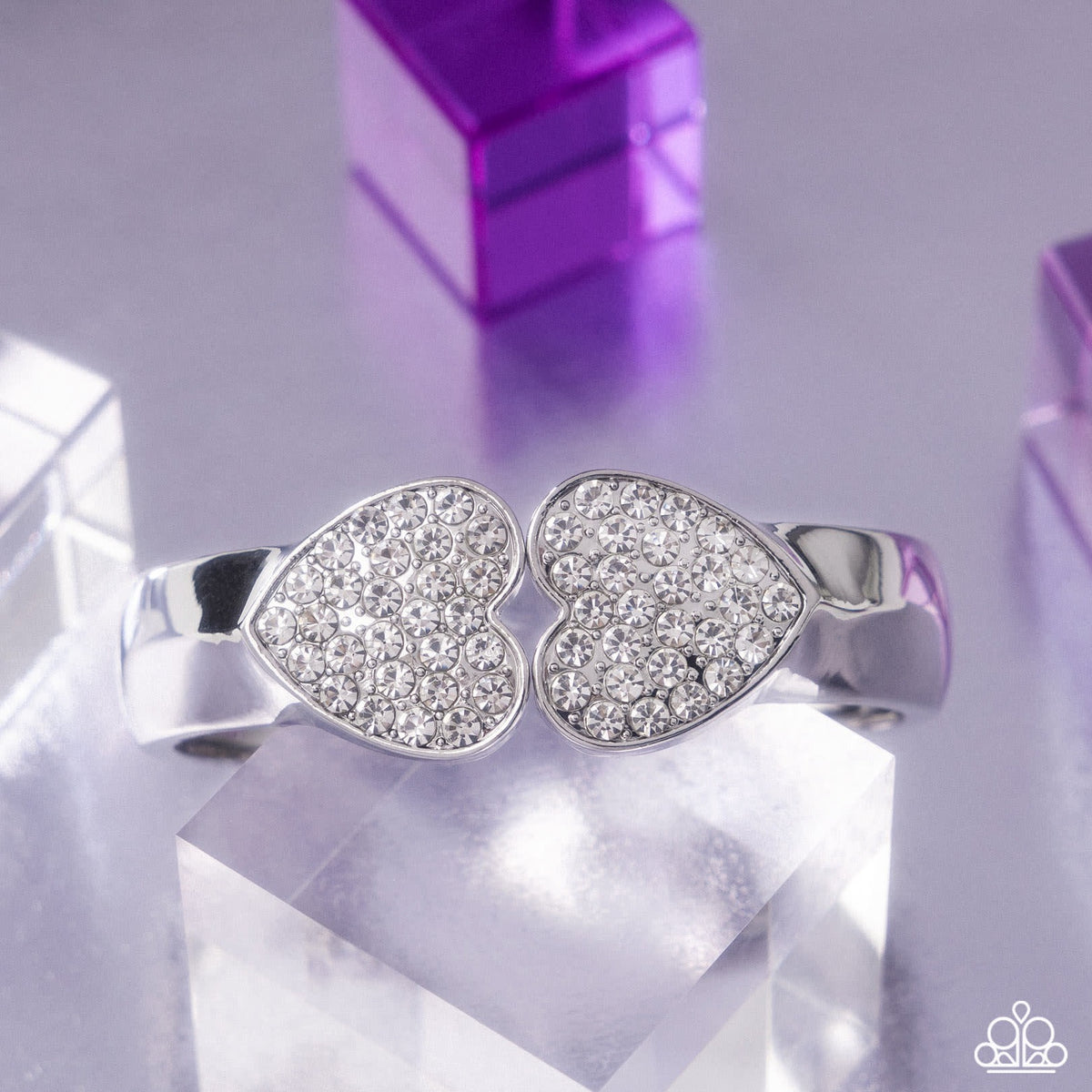 Romantic Rhapsody - White Rhinestone Heart Silver Hinge Bracelet - Pap ...
