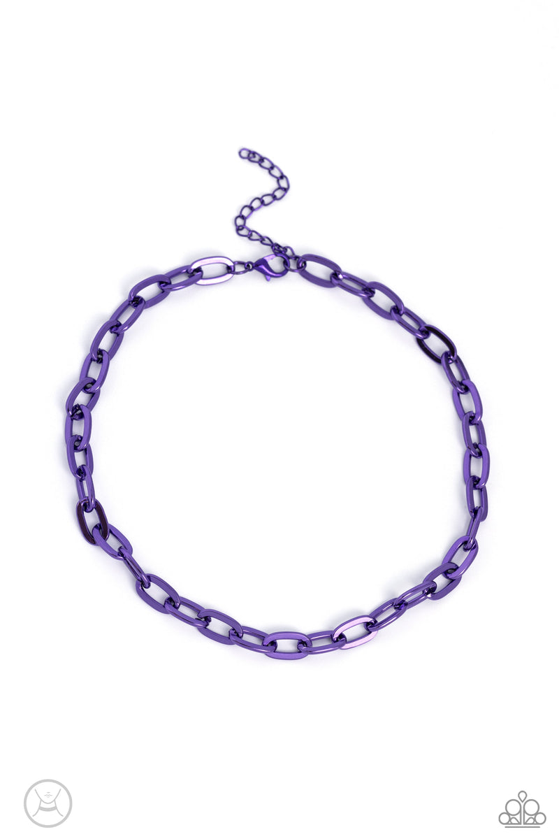 Exuberant Encore - Purple Metallic Chain Choker Necklace – Sugar Bee ...