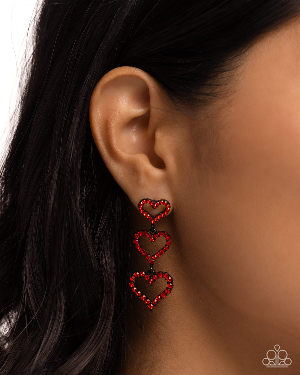 Sweetheart Succession - Red Rhinestone Black Heart Post Earrings ...