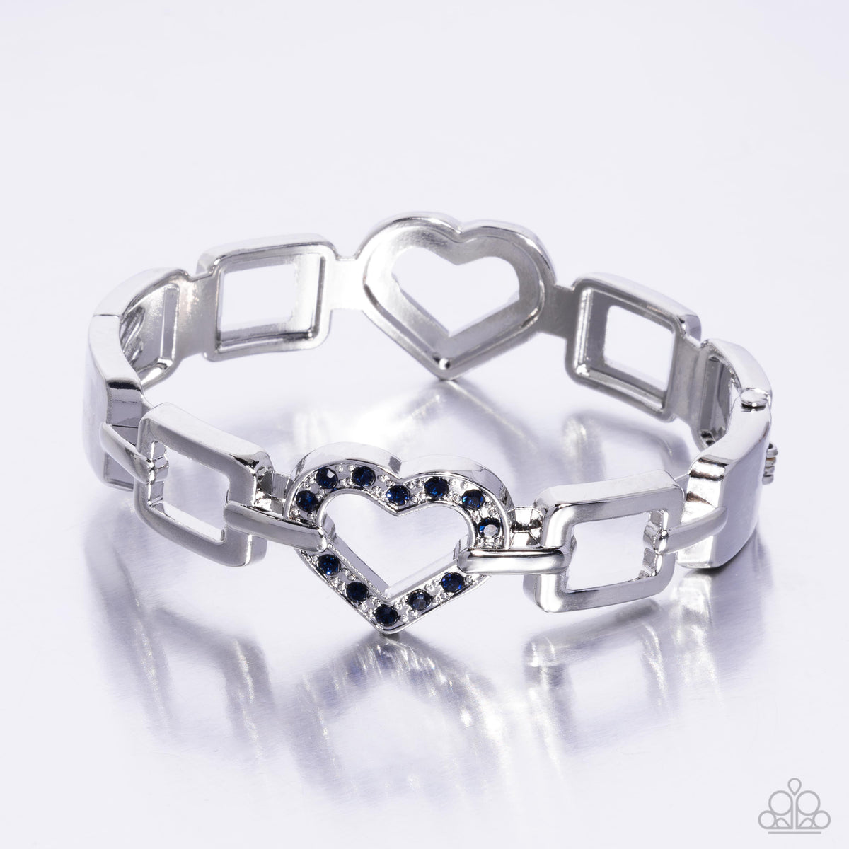 Flashy Fondness - Blue Rhinestone Heart Silver Hinge Bracelet – Sugar ...