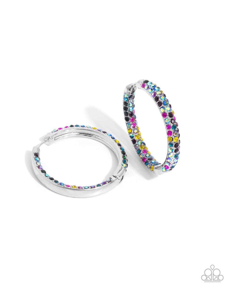 Calming Class - Multi Color Rhinestone Silver Hinge Hoop Earrings ...