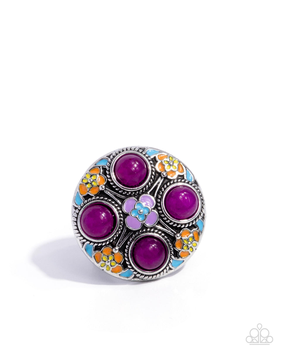 Boho Blueprint - Purple Bead Orange Flower Silver Ring – Sugar Bee ...