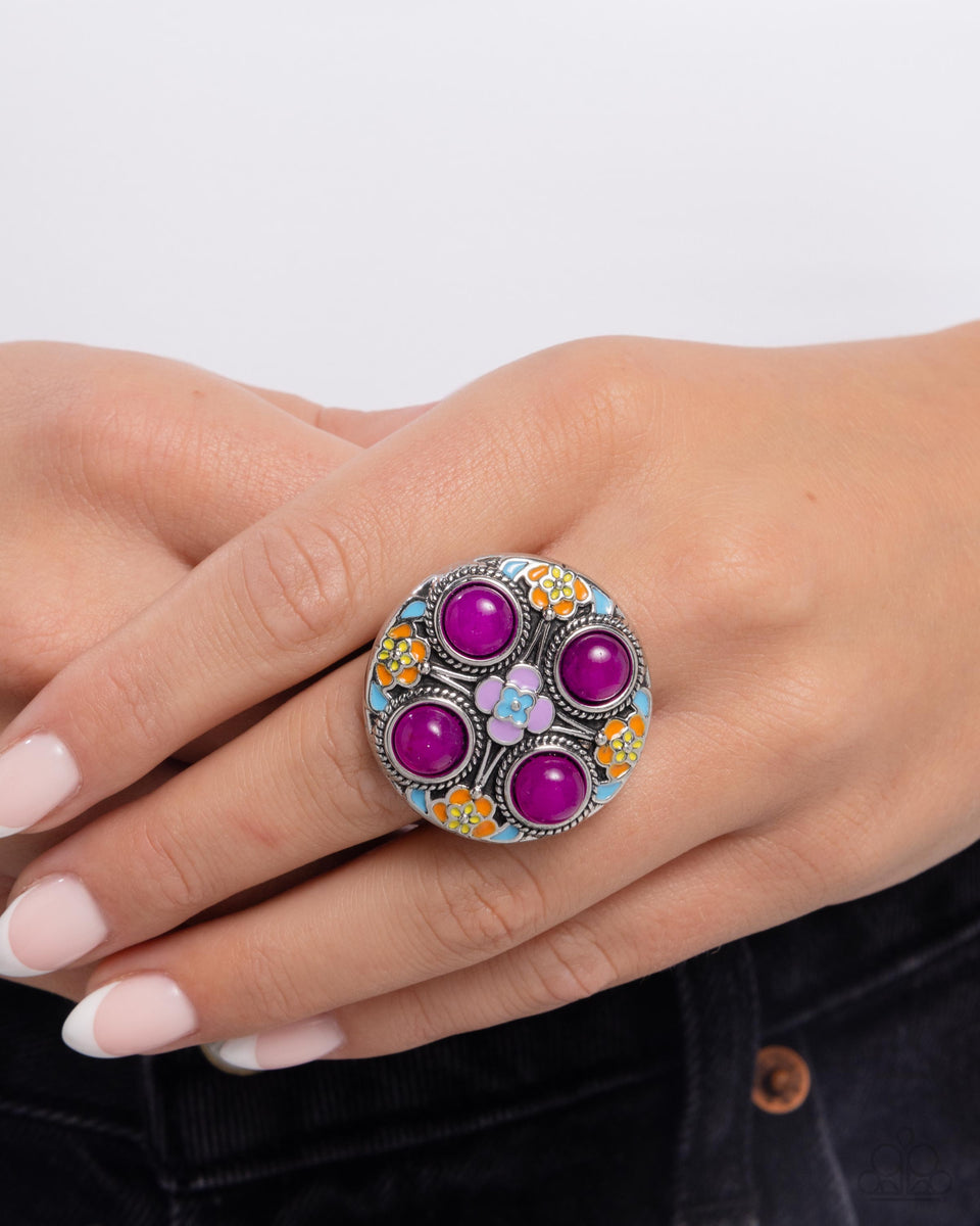 Boho Blueprint - Purple Bead Orange Flower Silver Ring – Sugar Bee ...