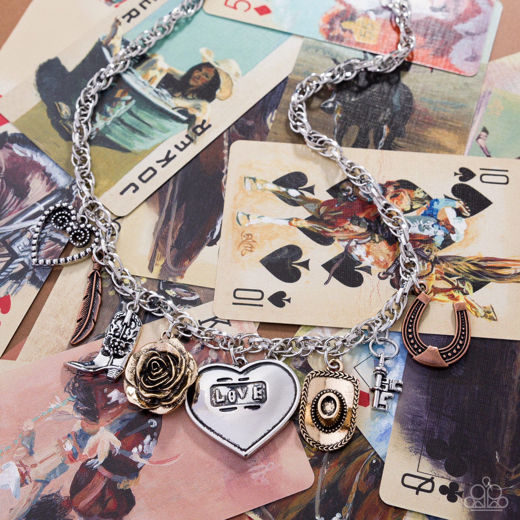 Badlands Boutique - Multi Mixed Metal Heart Western Charm Short Neckla ...