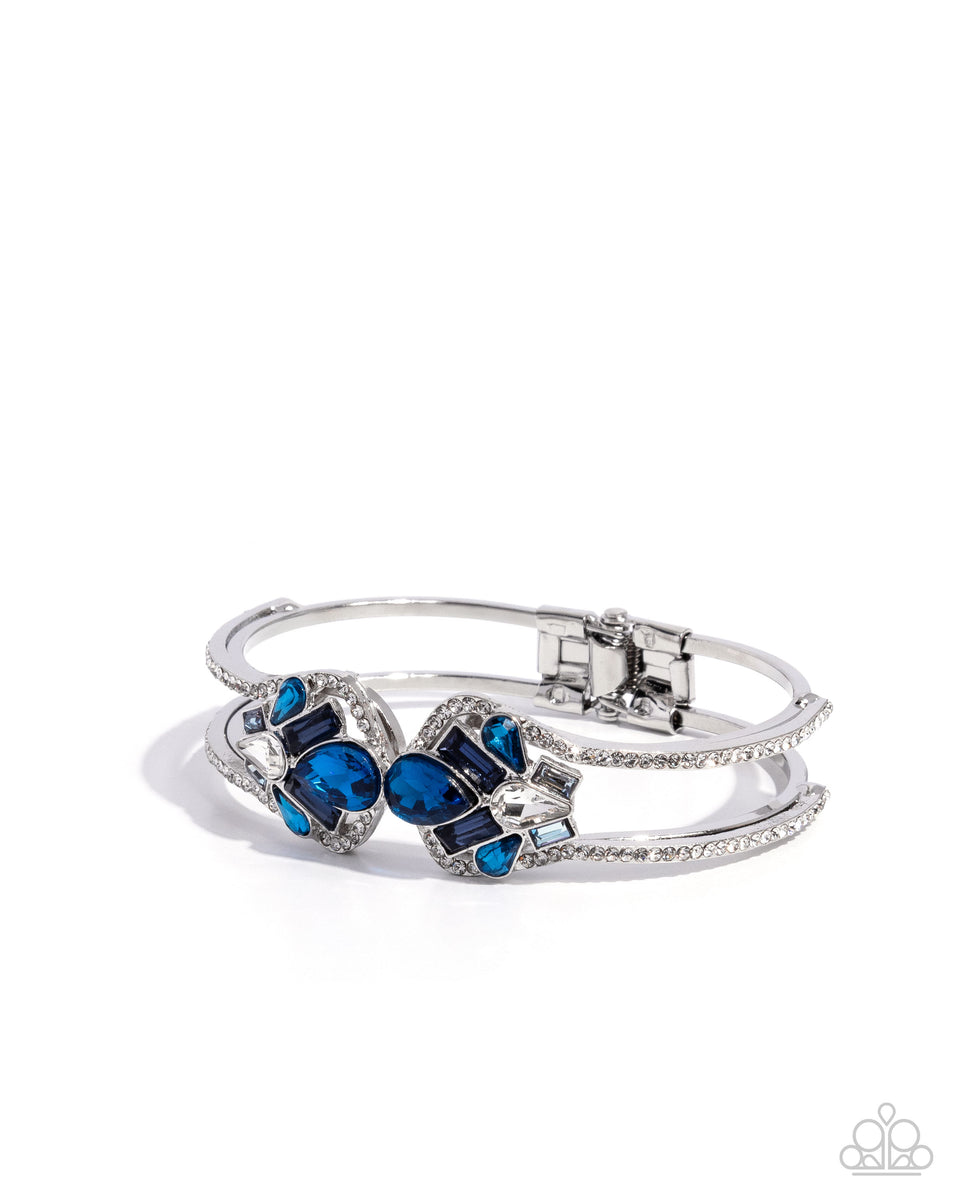 Cosmopolitan Catwalk - Blue Rhinestone Silver Hinge Bracelet – Sugar ...