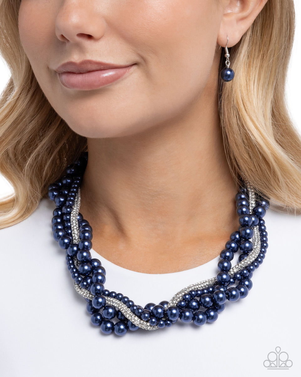 Pearl Pinnacle - Blue Pearl White Rhinestone Short Necklace – Sugar Bee ...