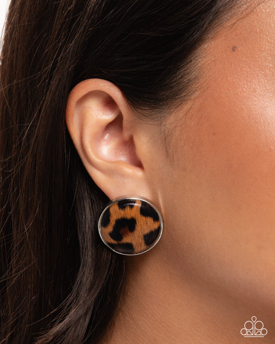 Cheetah Centerpiece - Brown Animal Print Silver Post Earrings – Sugar ...