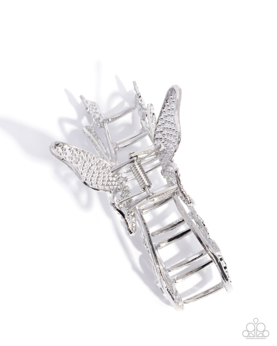 Butterfly Banter - White Rhinestone Silver Claw Hair Clip – Sugar Bee ...
