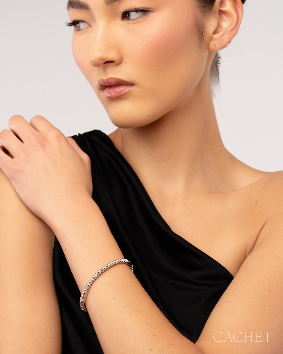 Raydia - Rhodium Plated Sphere Hinge Bangle Bracelet – Sugar Bee Bling ...