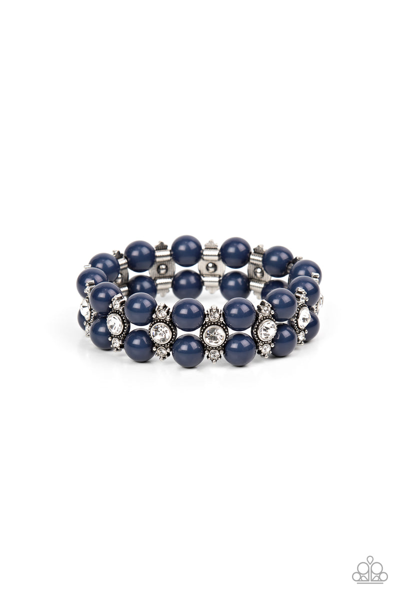 Starlight Reflection - Blue Bead White Rhinestone Stretchy Bracelet ...