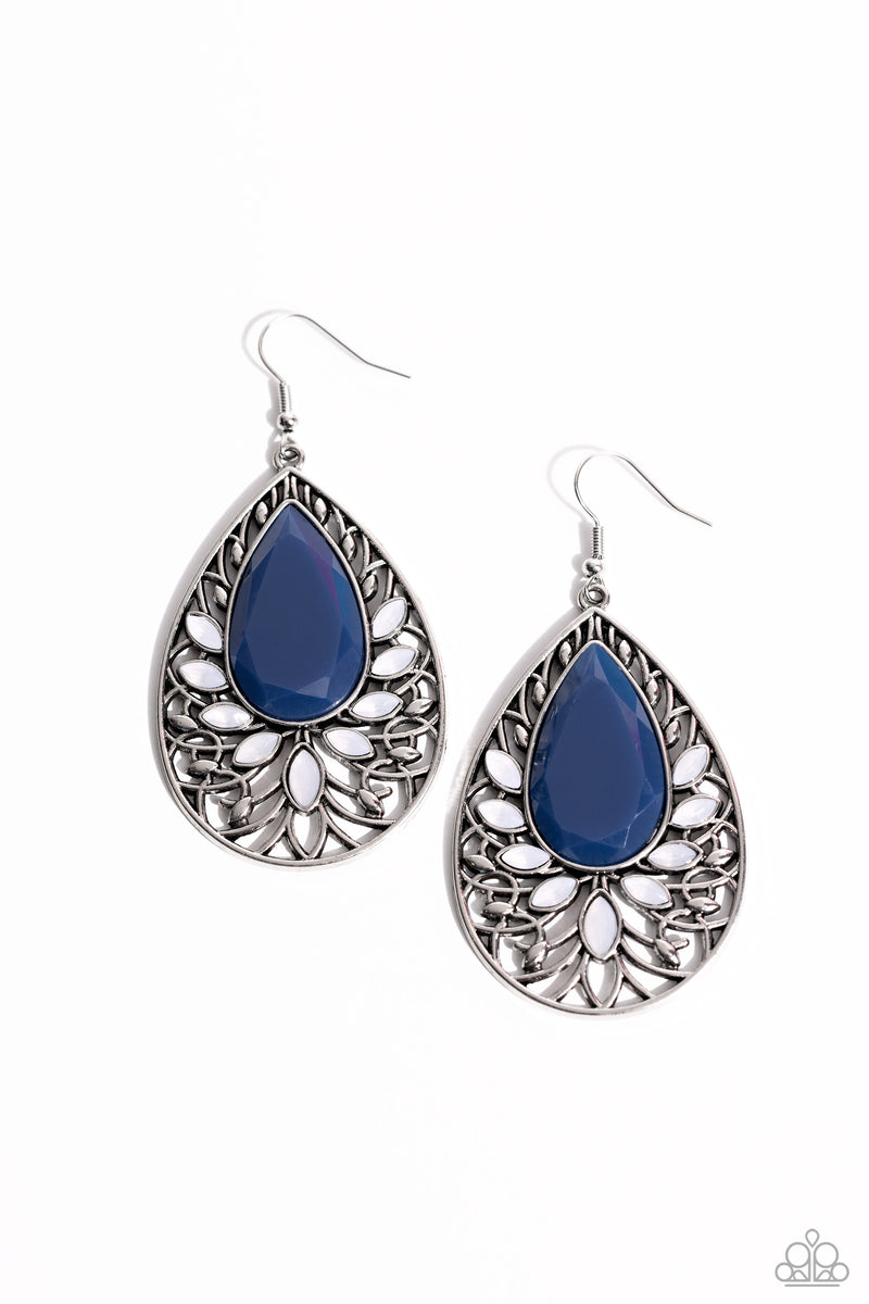 Floral Fairytale - Blue and Opalescent Rhinestone Silver Teardrop Earr ...