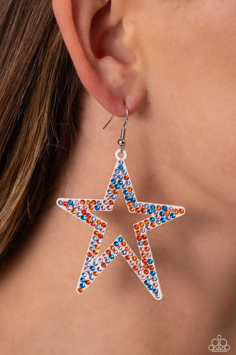 Rockstar Energy - White Frame Blue Orange and Pink Rhinestone Star Ear ...