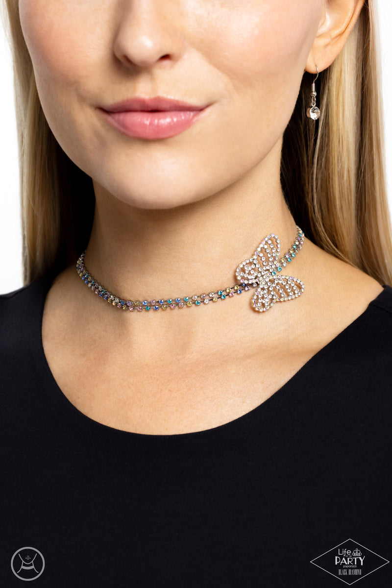 Flying Fantasy - Multi Color Iridescent Rhinestone Silver Butterfly Ch ...
